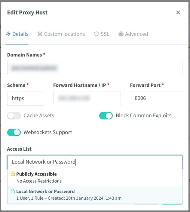 Access List with NGINX Proxy Manager